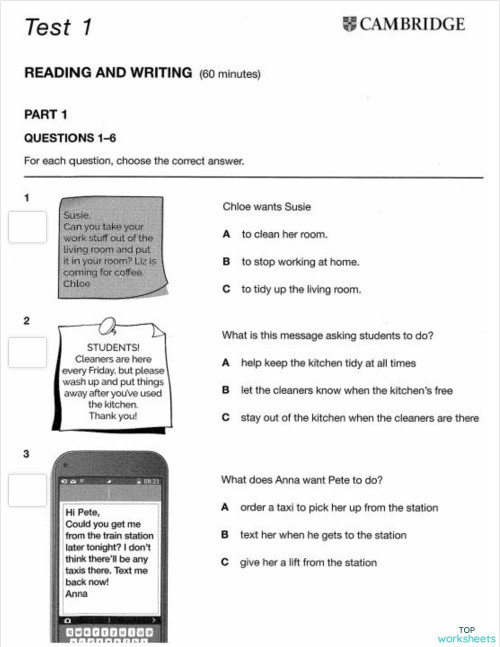 ket authentic test 1 READING. Interactive worksheet | TopWorksheets