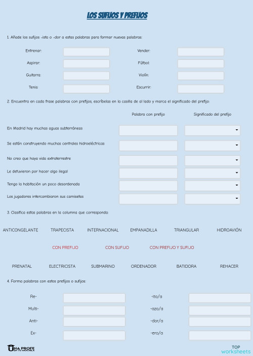 Palabras primitivas y derivadas. Ficha interactiva | TopWorksheets