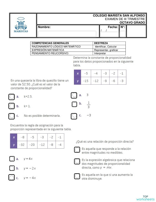Repaso octavo grado. Ficha interactiva | TopWorksheets