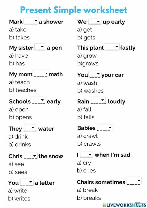 Present Simple options. Interactive worksheet | TopWorksheets