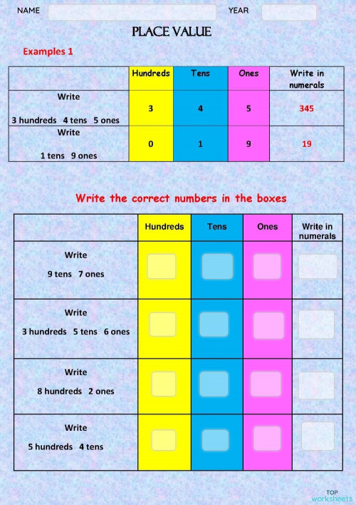YR2: PLACE VALUE (1). Interactive worksheet | TopWorksheets