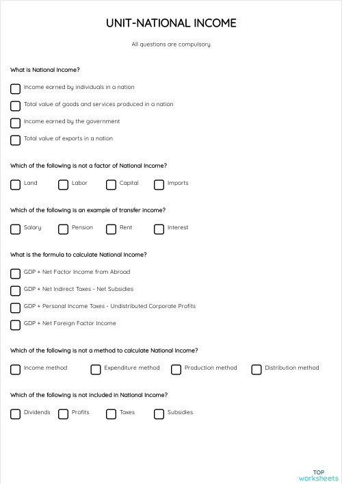 UNIT-NATIONAL INCOME. Interactive worksheet | TopWorksheets