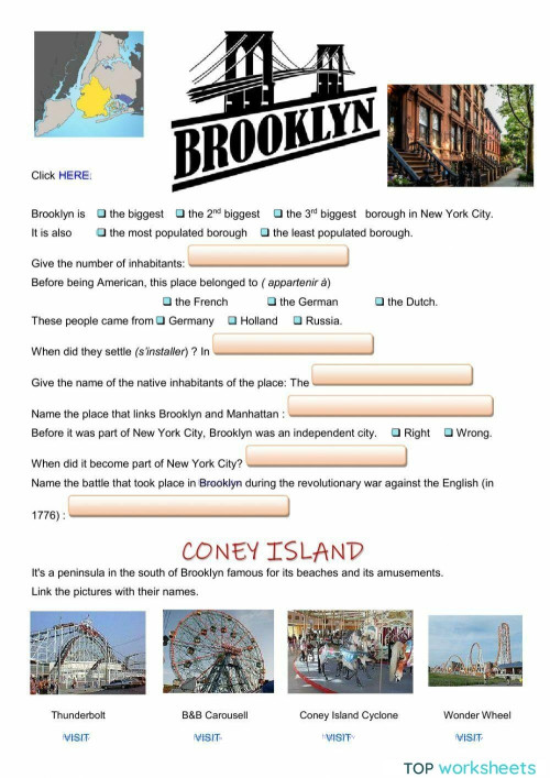 Nyc : brooklyn. Interactive worksheet | TopWorksheets