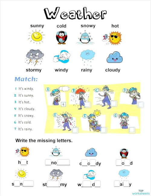 MATCH AND WRITE "THE WEATHER". Interactive worksheet | TopWorksheets