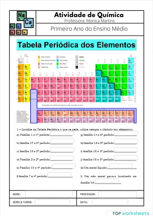 Tabela periodica 2. Ficha interativa | TopWorksheets