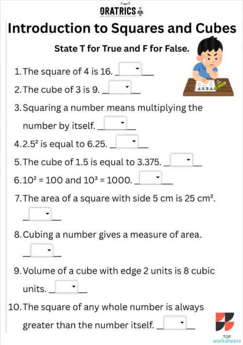 Squares and Cubes 01. Interactive worksheet | TopWorksheets