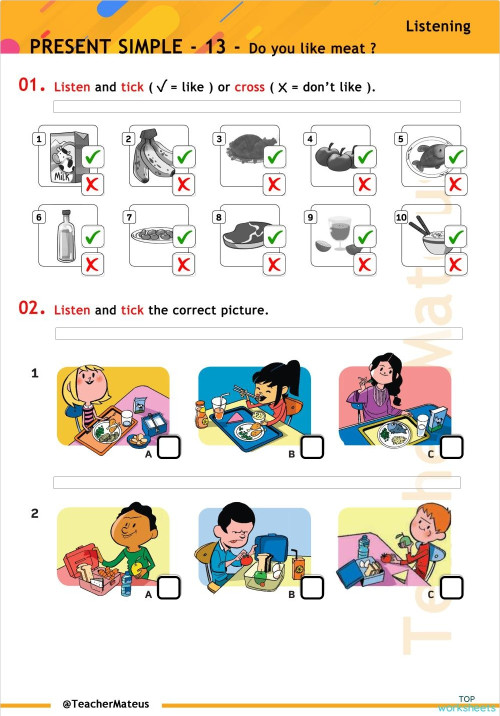 031 - PRESENT SIMPLE - 13 - Do you like meat ? - Listening. Interactive ...