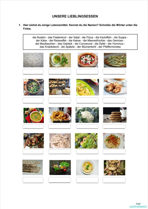Unsere Lieblingsessen. Interaktives Arbeitsblatt | TopWorksheets
