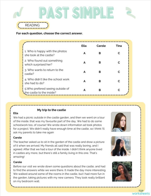 PAST SIMPLE A2. Interactive worksheet | TopWorksheets