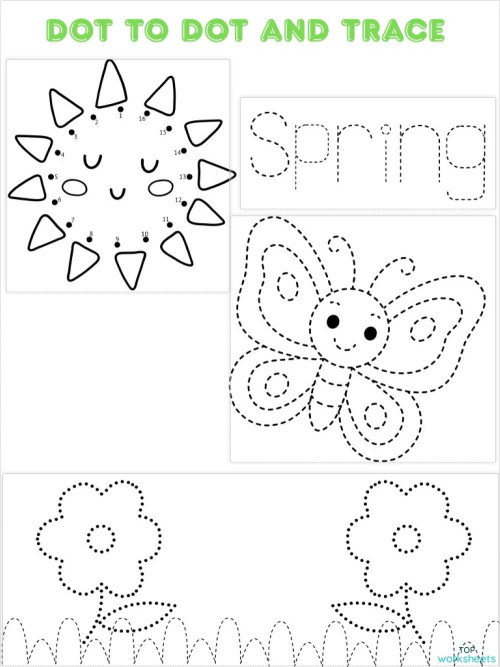 DOT TO DOT AND TRACE SPRING SEASON. Interactive worksheet | TopWorksheets