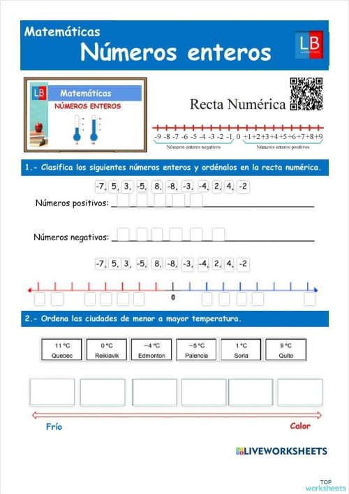 NUMEROS ENTEROS. Ficha interactiva | TopWorksheets