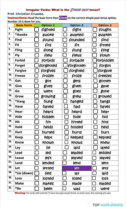 Irregular Verbs Simple Past Match. Interactive worksheet | TopWorksheets