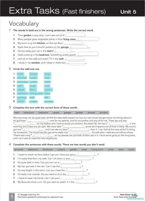 Close-Up A2 Extra Tasks Fast Finishers U5. Interactive worksheet | TopWorksheets