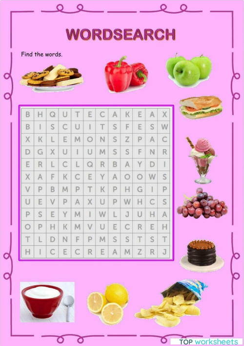 Food wordsearch. Interactive worksheet | TopWorksheets