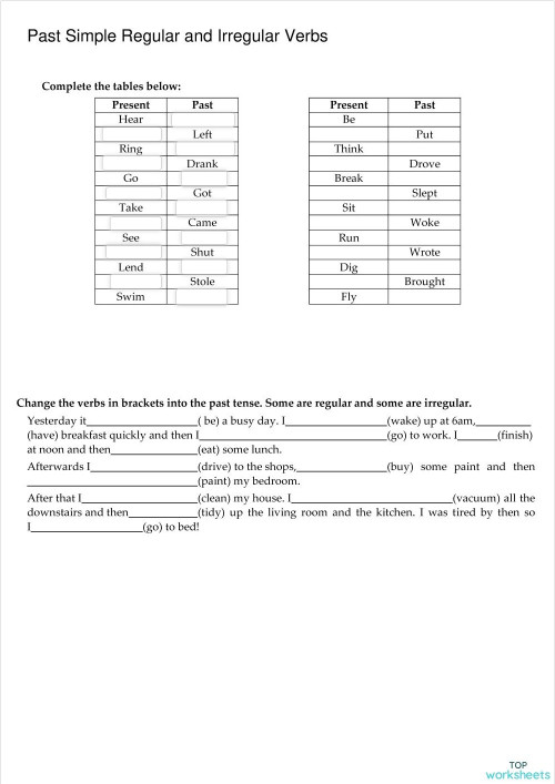 irregular and regular verbs in past simple. Interactive worksheet ...