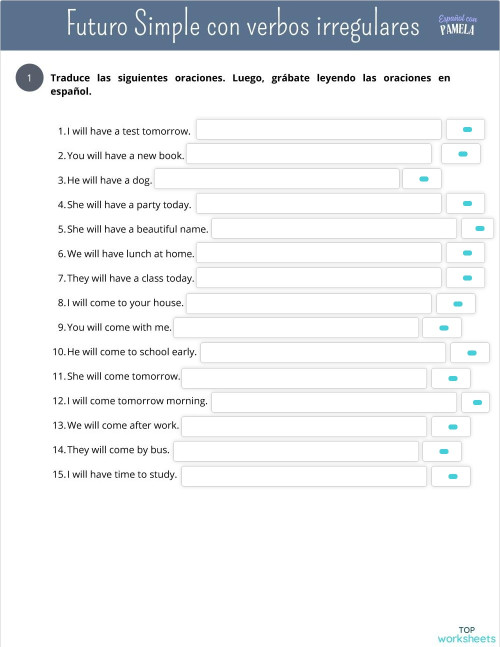 Futuro Simple con verbos irregulares. Ficha interactiva | TopWorksheets