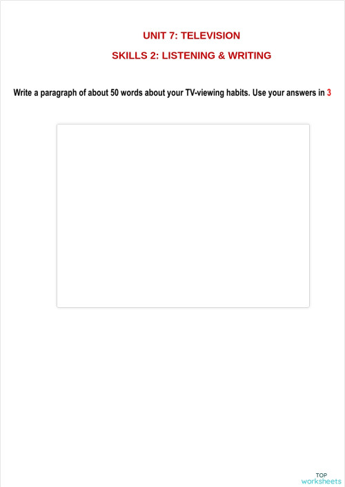 Write a paragraph about TV-viewing habits. Interactive worksheet ...