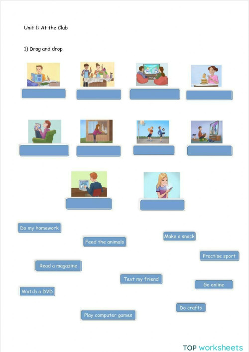 Activities at the club. Interactive worksheet | TopWorksheets