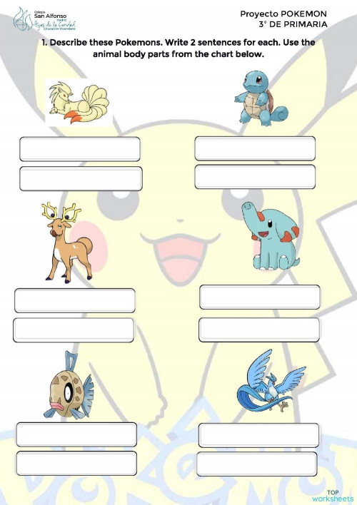 FICHA VOLUNTARIA POKEMON 3. Interactive worksheet | TopWorksheets