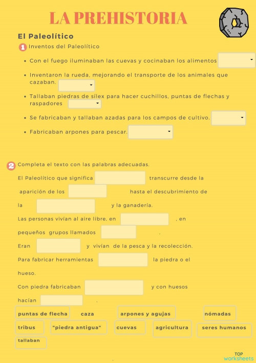 Paleolítico y Neolítico. Ficha interactiva | TopWorksheets