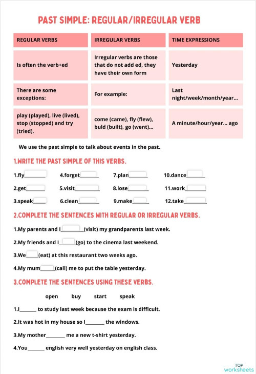 REGULAR/IRREGULAR VERBS. Ficha interactiva | TopWorksheets