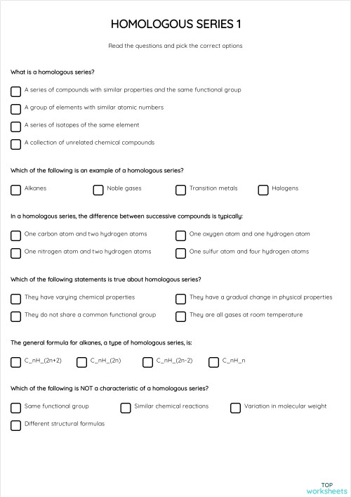 HOMOLOGOUS SERIES 1. Interactive worksheet | TopWorksheets