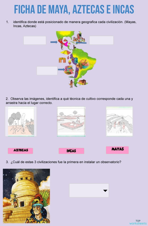 Ficha de maya, aztercas e incas. Ficha interactiva | TopWorksheets