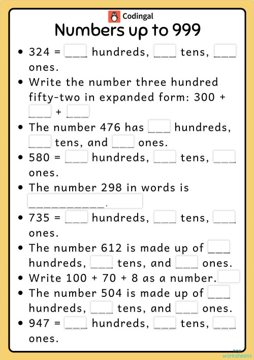 M_G02M03L11_WC03_Numbers up to 999. Interactive worksheet | TopWorksheets
