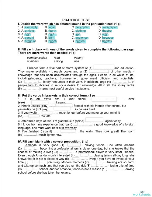 Practice test. Interactive worksheet | TopWorksheets