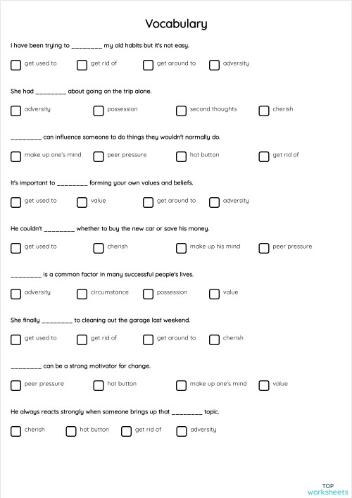Vocabulary. Interactive worksheet | TopWorksheets