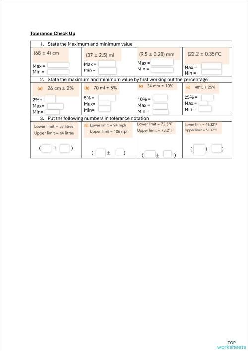 Tolerance Notation. Interactive worksheet | TopWorksheets