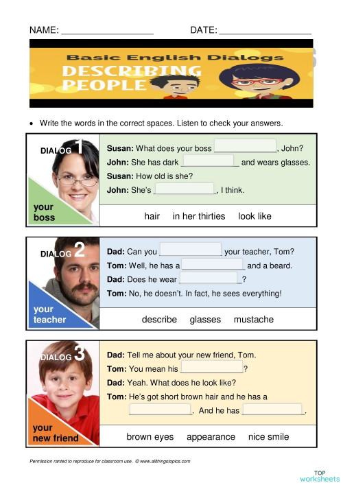 Basic English Dialogues Interactive Worksheet Topworksheets