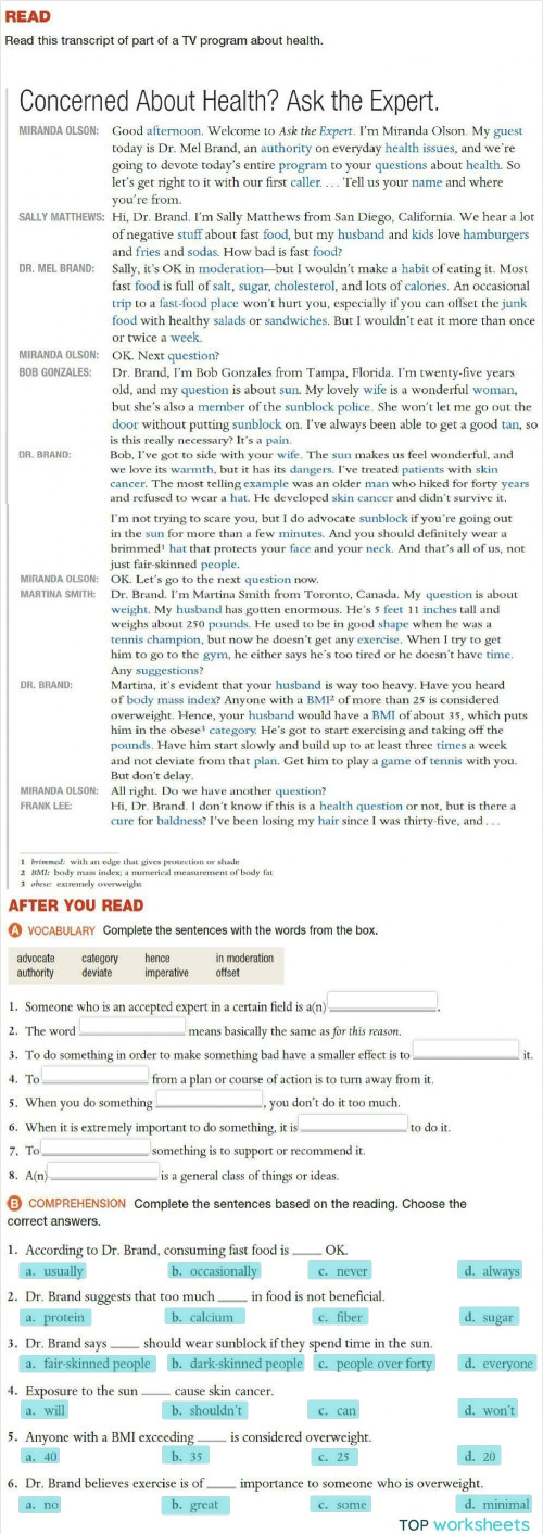 AG2 unit 10 reading. Interactive worksheet | TopWorksheets