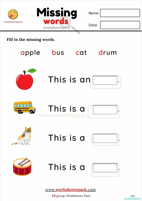 Missing words. Interactive worksheet | TopWorksheets