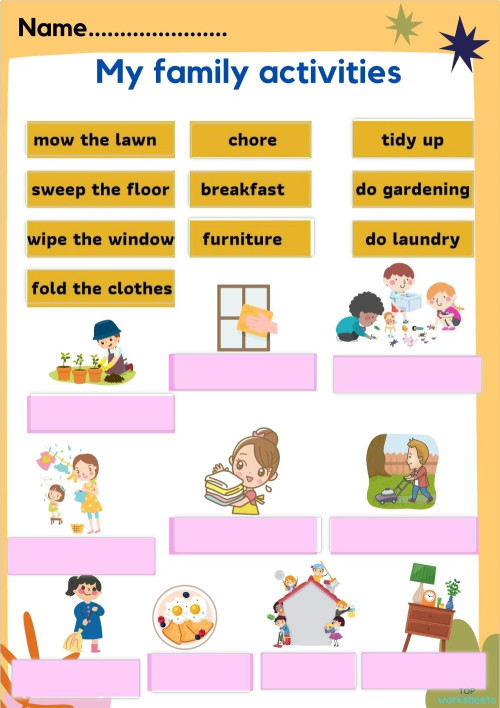 My family activities P.5 ใบงานเชิงโต้ตอบ | TopWorksheets