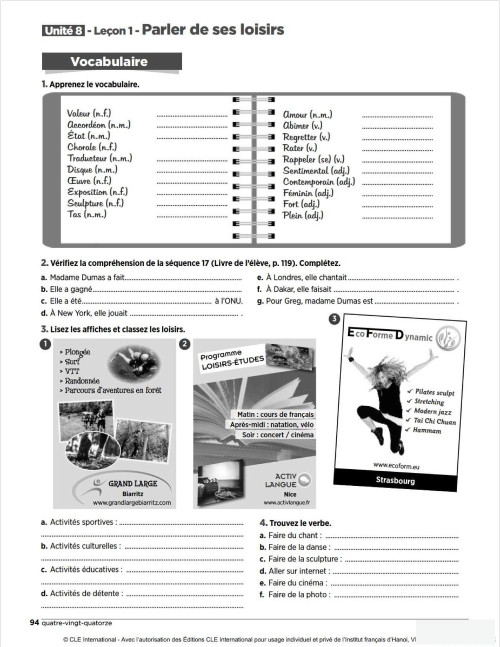 unité 8- organiser des loisir. Fiche interactive | TopWorksheets