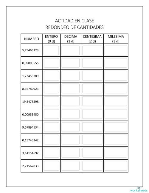 REDONDEO_ACTIVIDAD_No2. Ficha interactiva | TopWorksheets