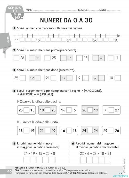 I numeri da 0 a30. Scheda interattiva | TopWorksheets