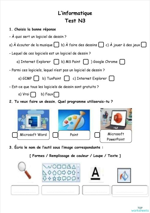 l'informatique Test N3. Fiche interactive | TopWorksheets