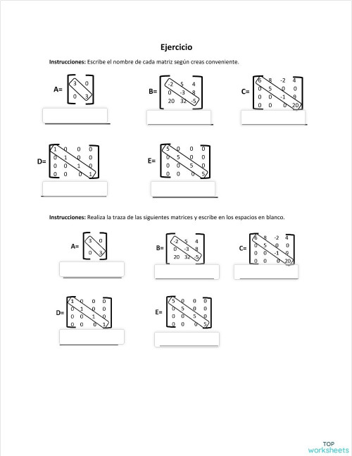 Matriz Ejercicio 1. Ficha interactiva | TopWorksheets