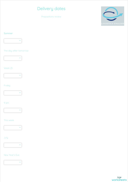 Delivery dates. Interactive worksheet | TopWorksheets