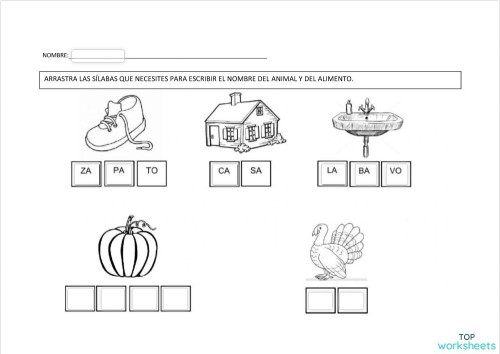 Arrastra las sílabas. Ficha interactiva | TopWorksheets