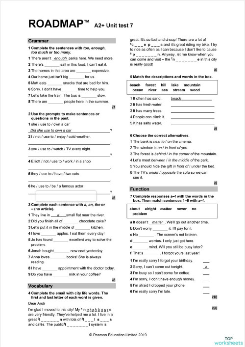Roadmap A2+ Unit 7 revision. Interactive worksheet | TopWorksheets