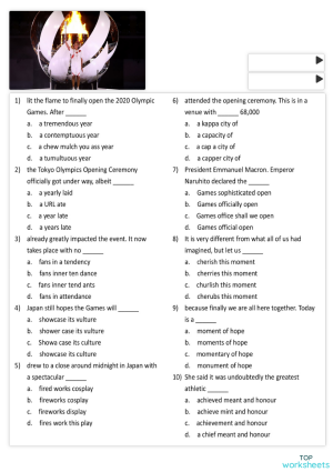 Naomi Osaka lights flame to open Tokyo Olympics. Interactive worksheet ...