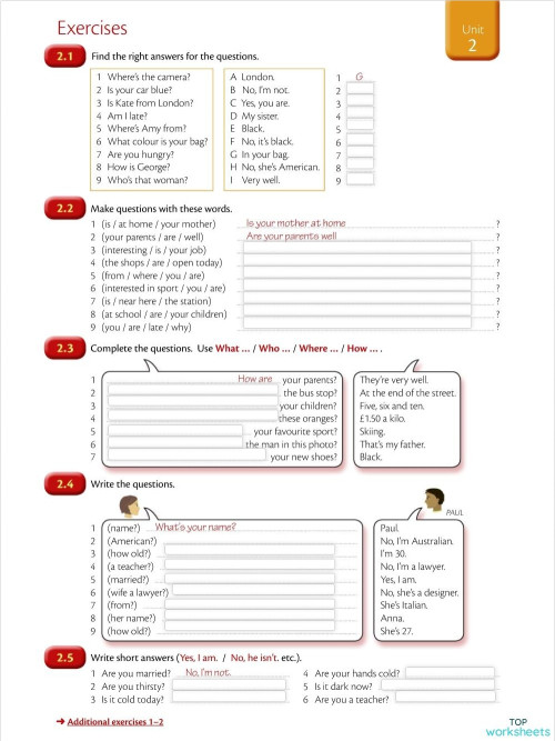 unit 2 am / is / are questions. Interactive worksheet | TopWorksheets