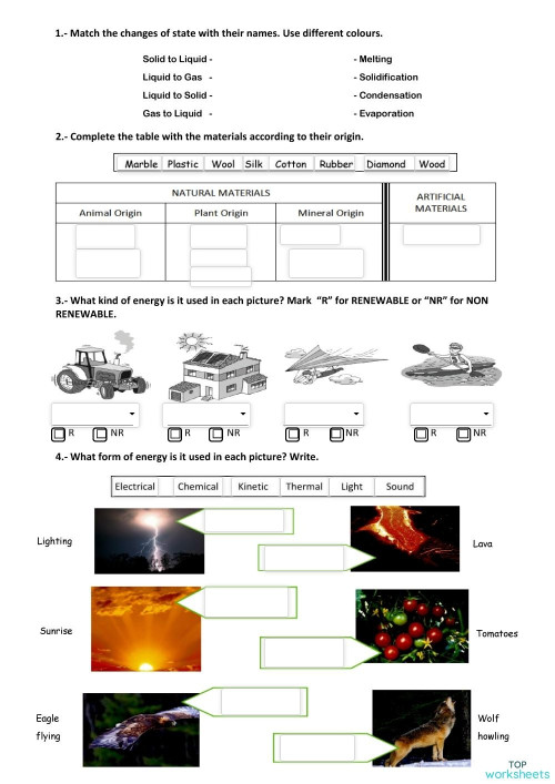 Matter and Energy 3rd grade. Interactive worksheet | TopWorksheets