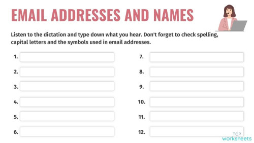 Dictation - Names and email addresses # 5. Interactive worksheet ...