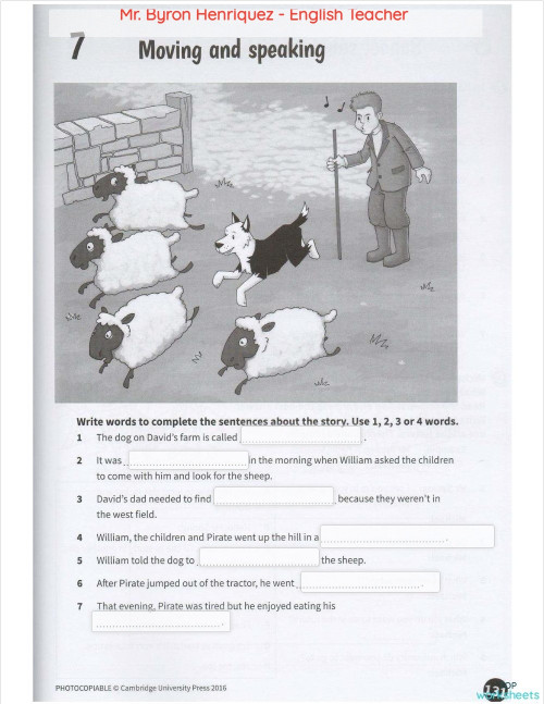 Fun for flyers "Write words to the story" Unit 7: "Moving and speaking ...