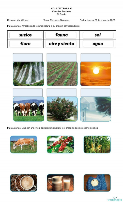 Hoja de Trabajo - Ciencias Sociales 01 Recursos Naturales. Ficha ...