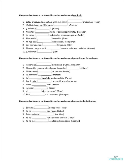 ER - presente, gerundio y pps. Ficha interativa | TopWorksheets